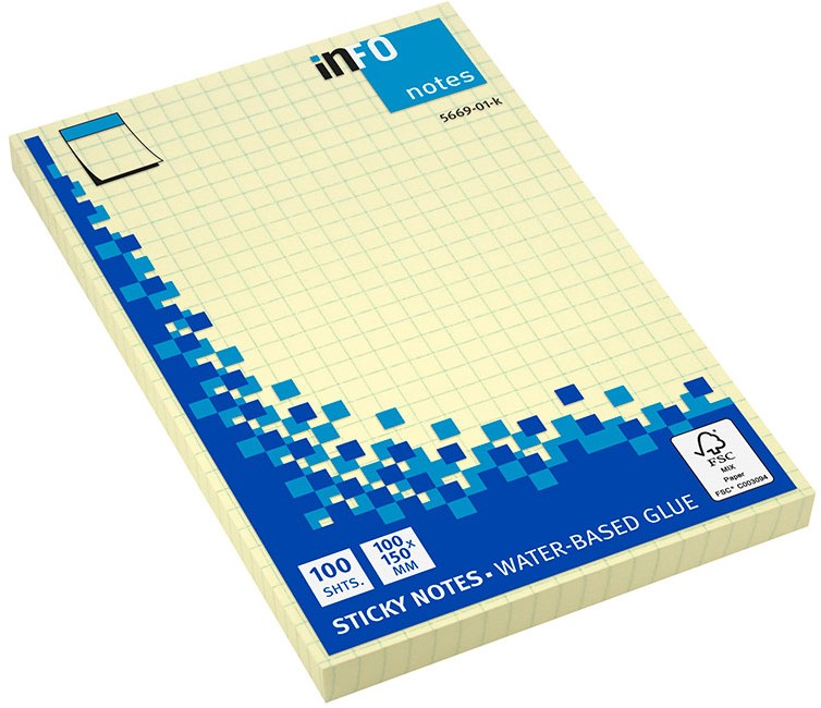 Memoblok Info-Notes 100x150mm geel met ruit 100 vel