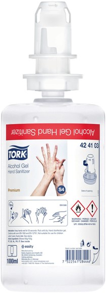Handdesinfectie Tork S4 Premium alcoholgel ongeparfumeerd 1000 ml 424103