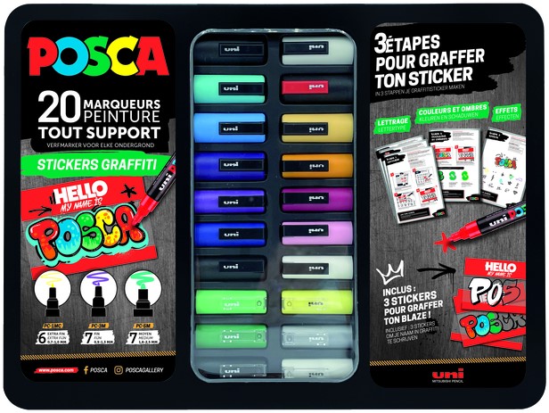 Verfstift Posca Graffiti metalen koffer 20 stuks