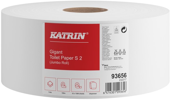 Toiletpapier Katrin Gigant S Jumbo 2-laags 150m wit 12 rol 93656