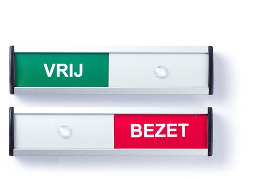 Schuifbordje 125x30mm rood/groen tekst vrij-bezet