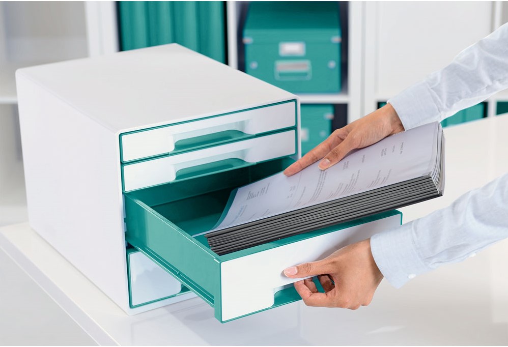 Ladenbox Leitz WOW A4 4 laden wit/ijsblauw