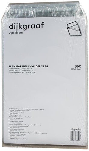 Akte envelop Dijkgraaf A4 225x310mm zelfklevend transparant 50 stuks