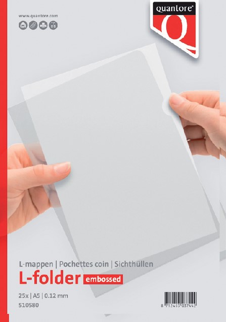 Zichtmap L-model Quantore A5 PP 0,12mm nerf 25 stuks, LET OP A5 formaat