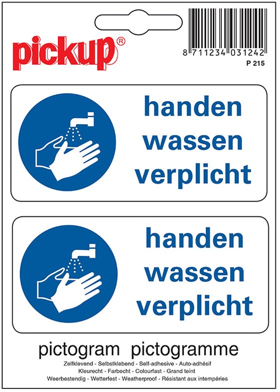 Pictogram sticker 2x 5x10cm handen wassen verplicht Pictogram sticker 2x 5x10cm handen wassen verplicht