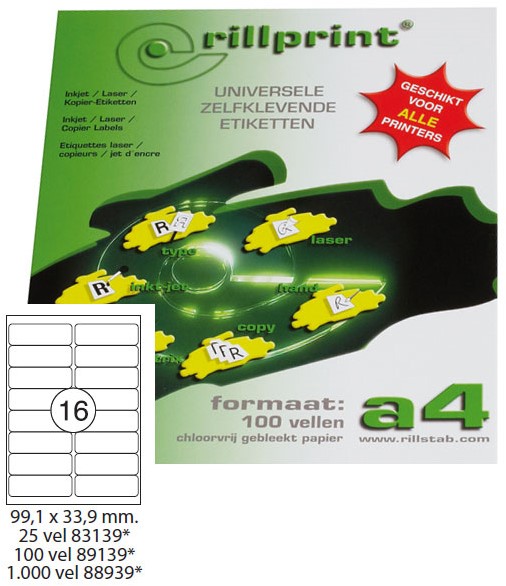 Etiket Rillprint A4 99,1x33,9mm wit 100 vel 1.600 stuks